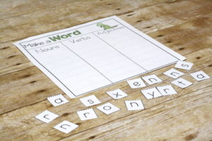 Dinosaur Make a Word Printable for Easy Writing Practice → Royal Baloo