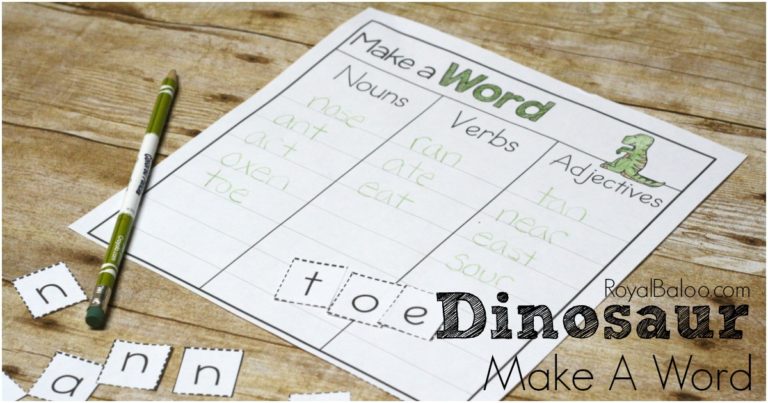 Dinosaur Make a Word Printable for Easy Writing Practice → Royal Baloo